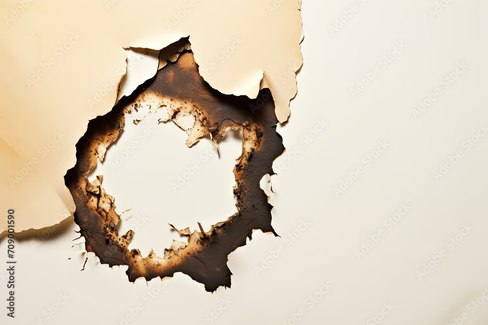 burnt holes in a piece of paper isolated on white background.burn paper ...