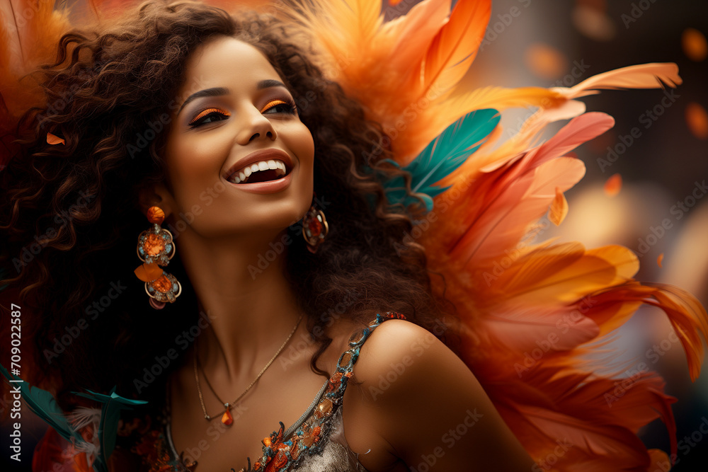 Brazilian Carnival Samba Ballerina Dressed with Colored Feathers ...