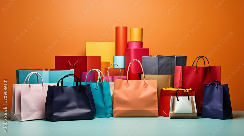 Comprehensive scene illustrating shopping bags creatively placed in the ...