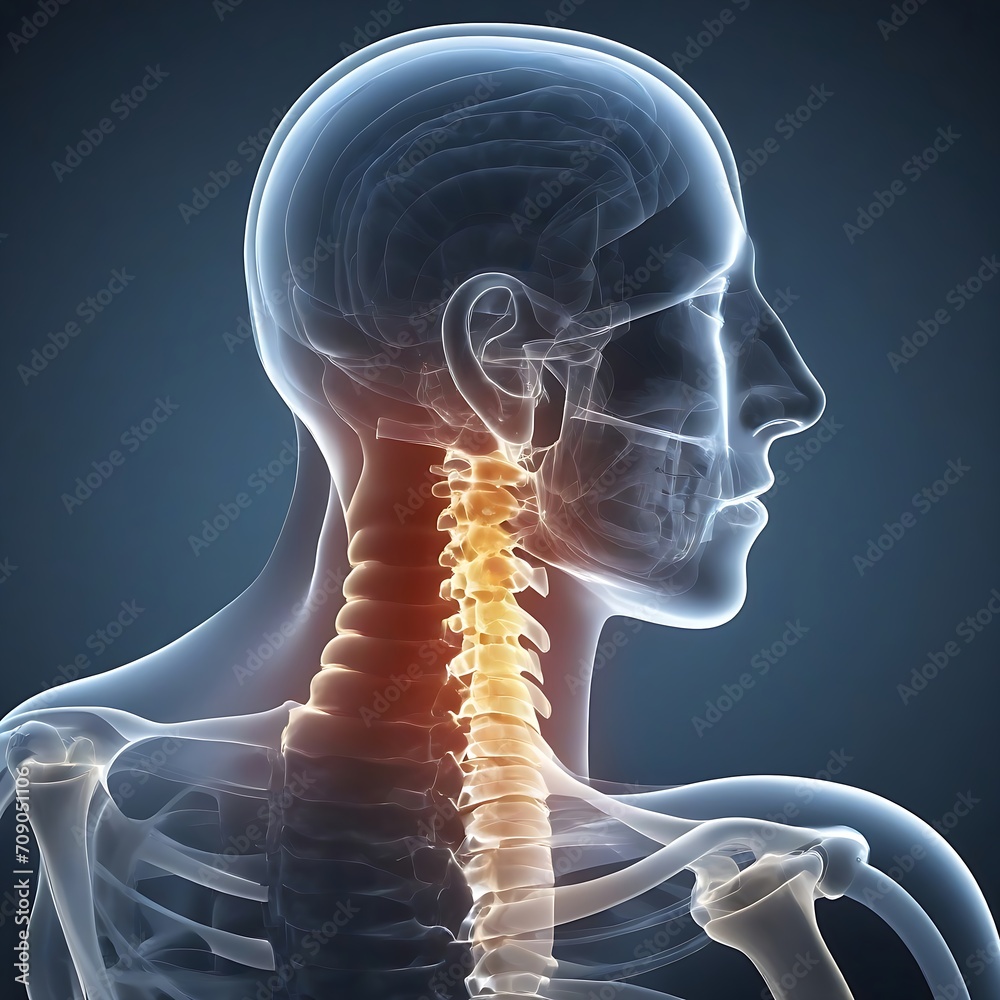 X-ray film of the spine reveals cervical spondylosis, a degenerative ...