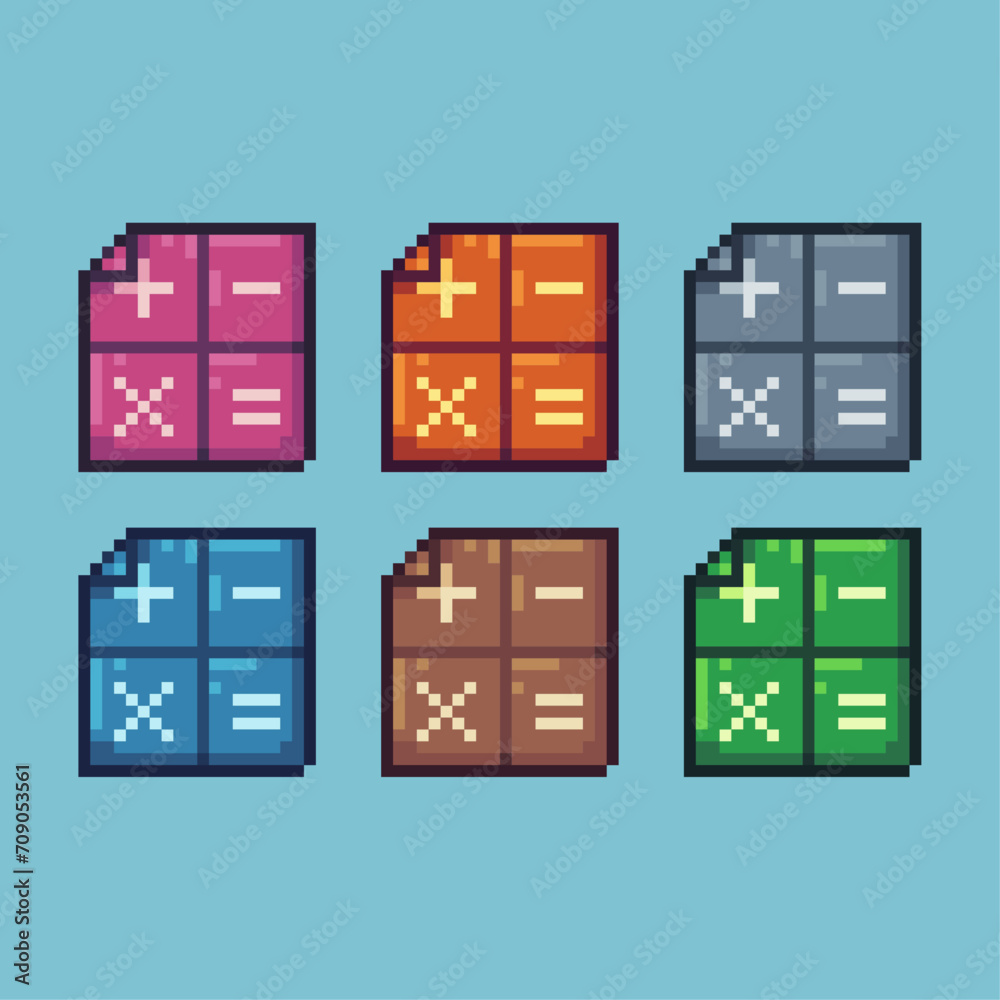 Vecteur Stock Pixel art sets icon of page math variation color ...