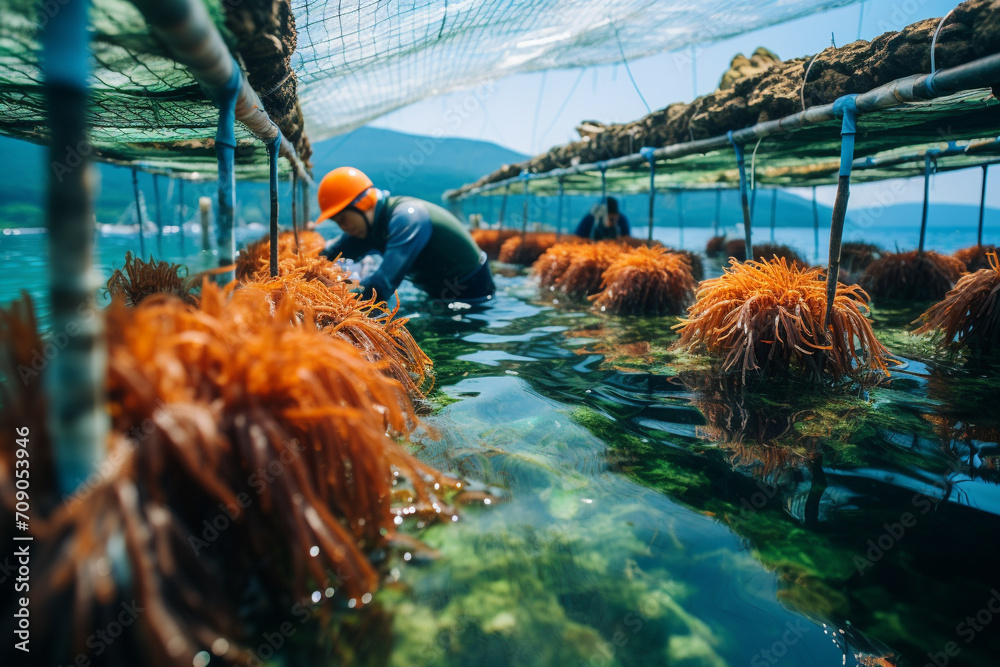 art of seaweed farming, embodying rows of seaweed, underwater gardens ...