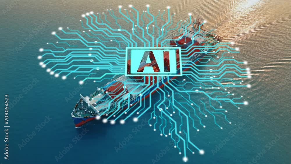AI Brain Technology Cargo Container Ship. Global Logistics ...