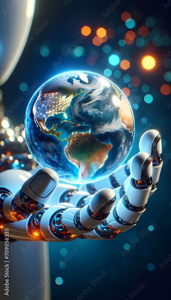 Main de robot humanoïde saisissant un Globe Terrestre idéal pour ...