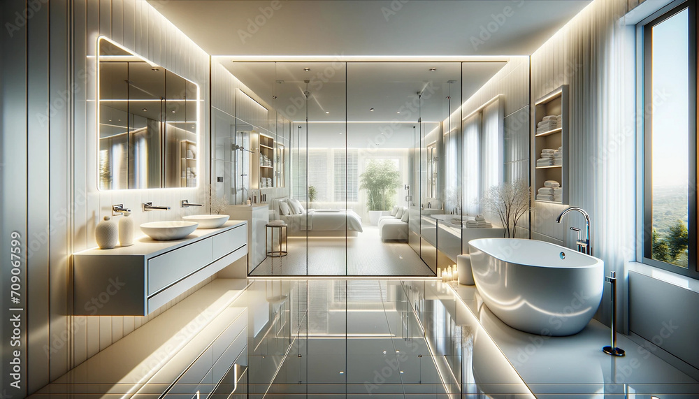 An ultra-modern and sophisticated bathroom in a deluxe home, featuring ...