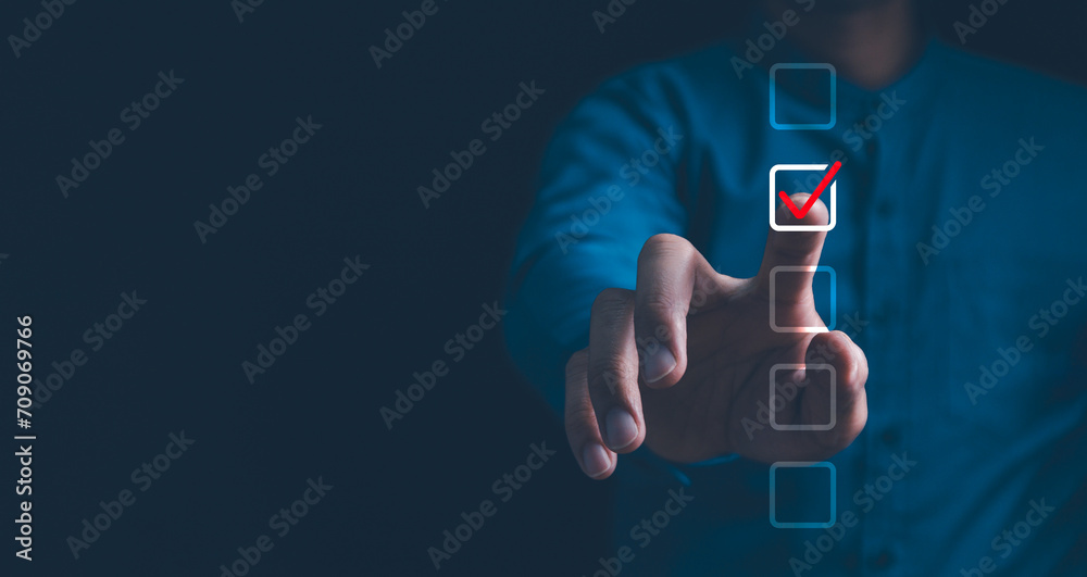 Checklist concept, business person checklist tick answer sign in ...