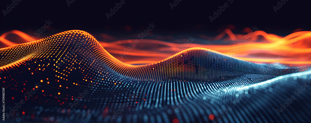 Wave particle technology background, blue curve business technology ...