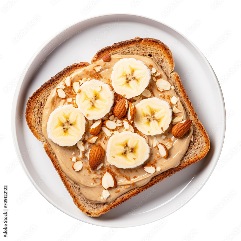 toast with almond butter and sliced bananas isolated on transparent ...