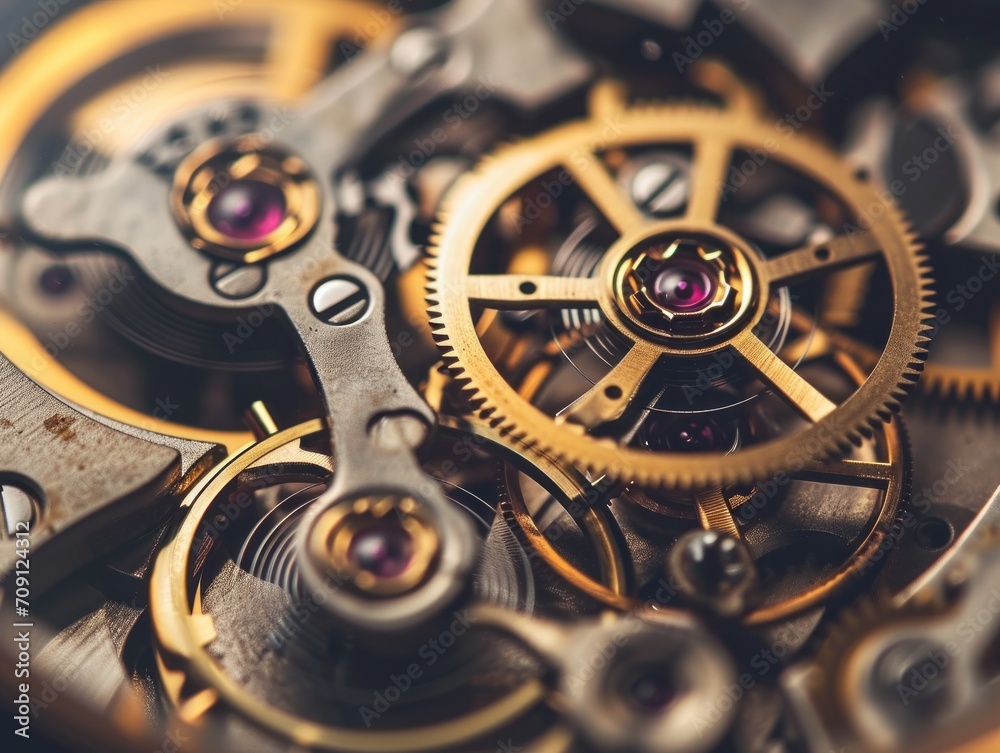 Mechanical watch inside with spring mechanism and gears rotating ...