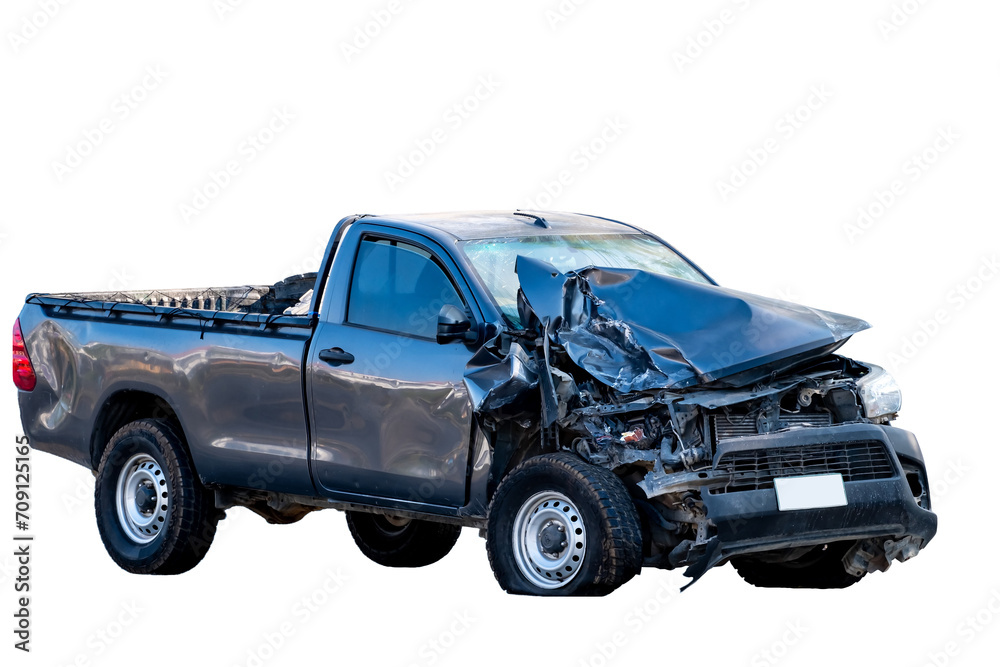 Full body fo Front and Side view black pickup truck car get damaged by ...