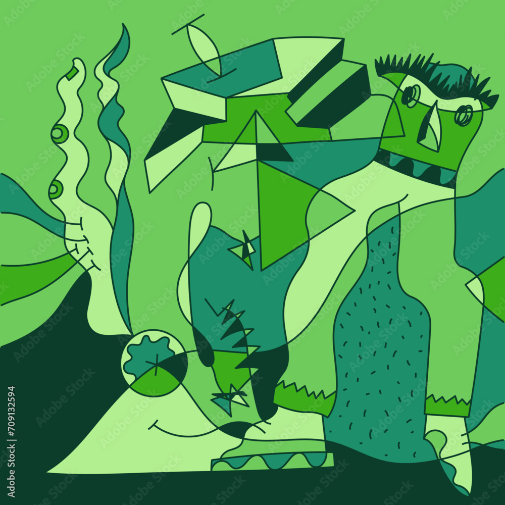 Creative Vector Illustration Of Ocean Trash Problem Abstract Linear