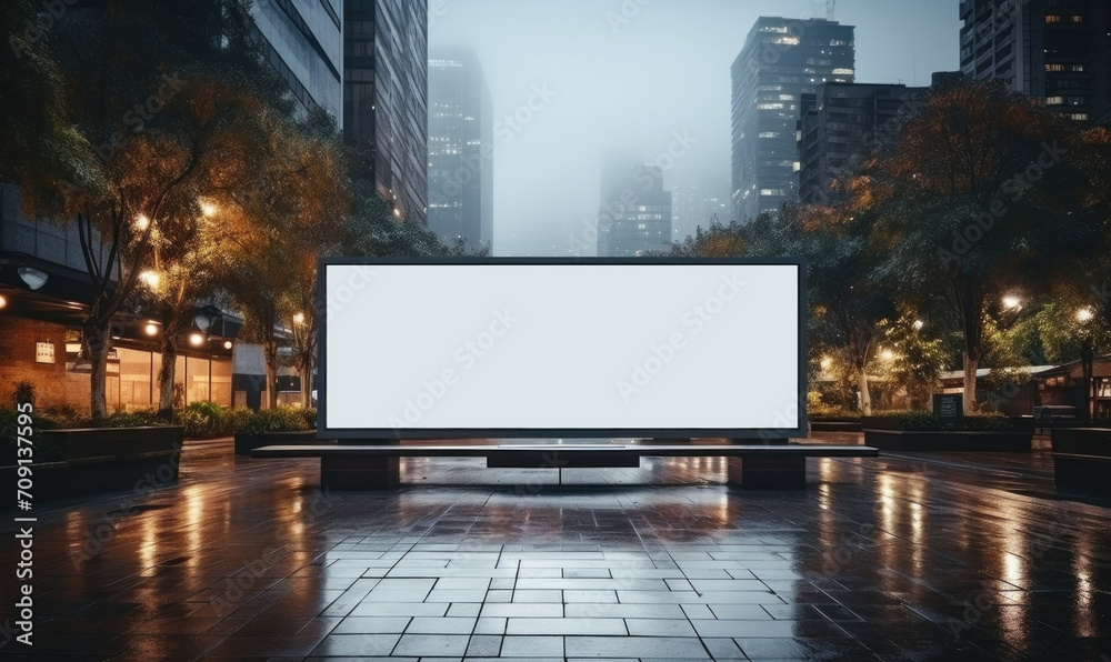 Blank white horizontal billboard in the street. Mockup advertising ...