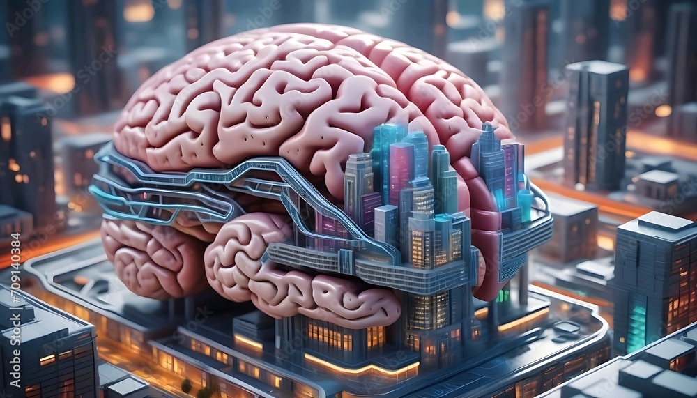 Cross section of the human brain, showcasing different regions and ...
