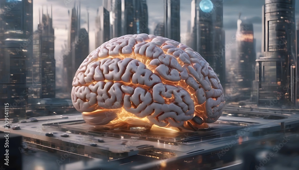 Cross section of the human brain, showcasing different regions and ...