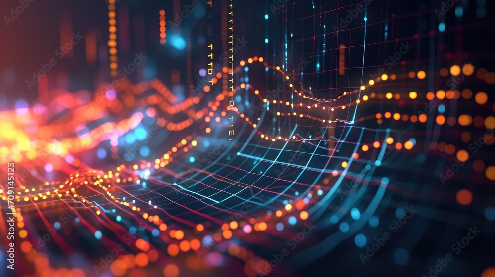 Data graph chart 3d render light dots background banner finance ...