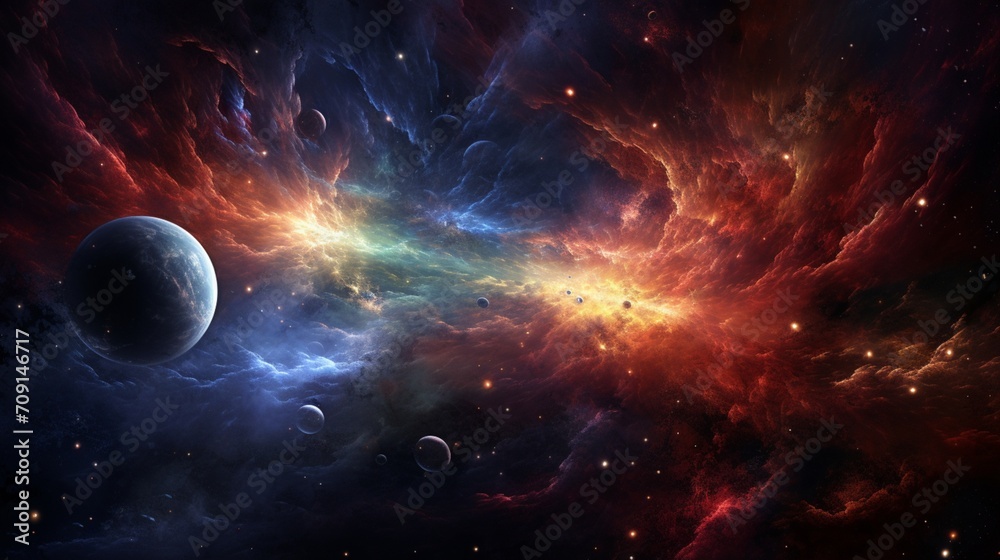 Design a 3D abstract representation of a cosmic collision, with ...