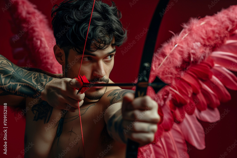 Good looking male with arm tattoo and under eye valentine wings white ...