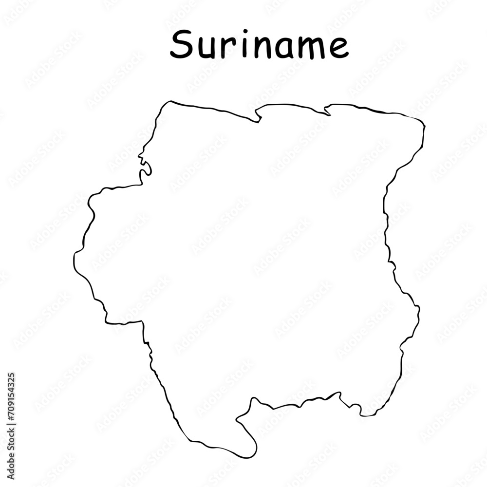 Suriname map vector, isolated on white background. Black template, flat ...