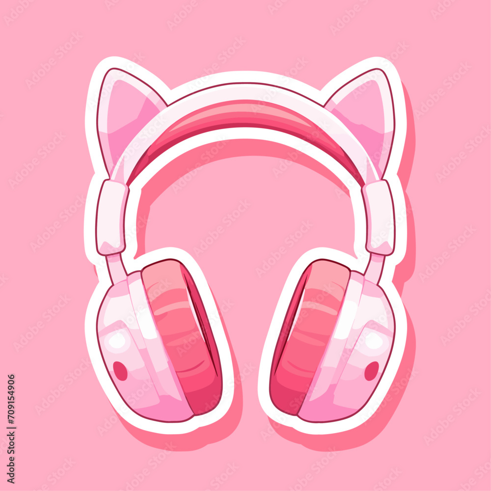 Cute Pink gaming cat headphones, gamer girl, 2000s fashion, vector ...