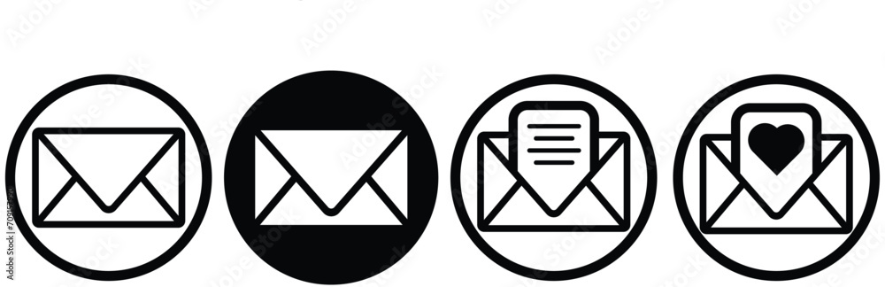 email icon set. post mail vector symbol. message envelope sign in black ...
