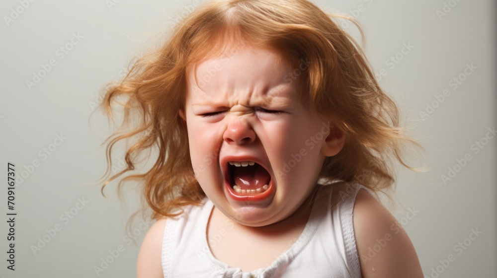 cute little baby girl child crying and screaming isolated, childhood ...
