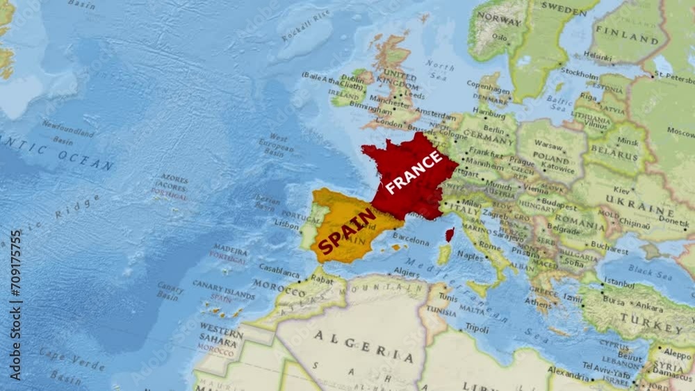 Political Map of France and Spain..France and Spain: Nations of Western ...