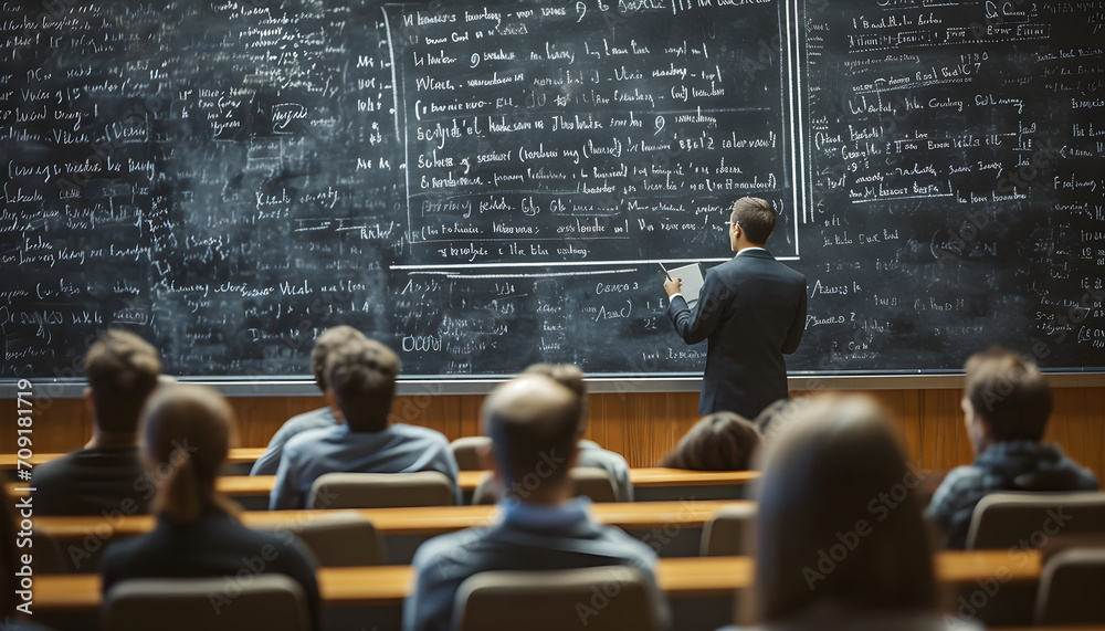 Man giving a lecture in front of a audience. He is presenting a subject ...