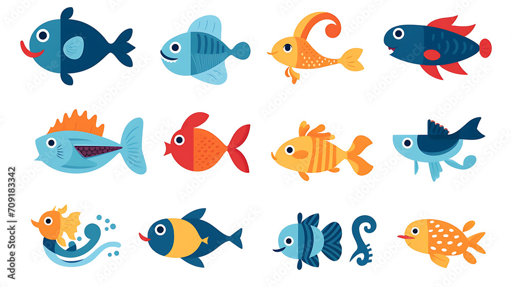 Cartoon fish icons set. Cartoon set of cartoon fish vector icons for ...