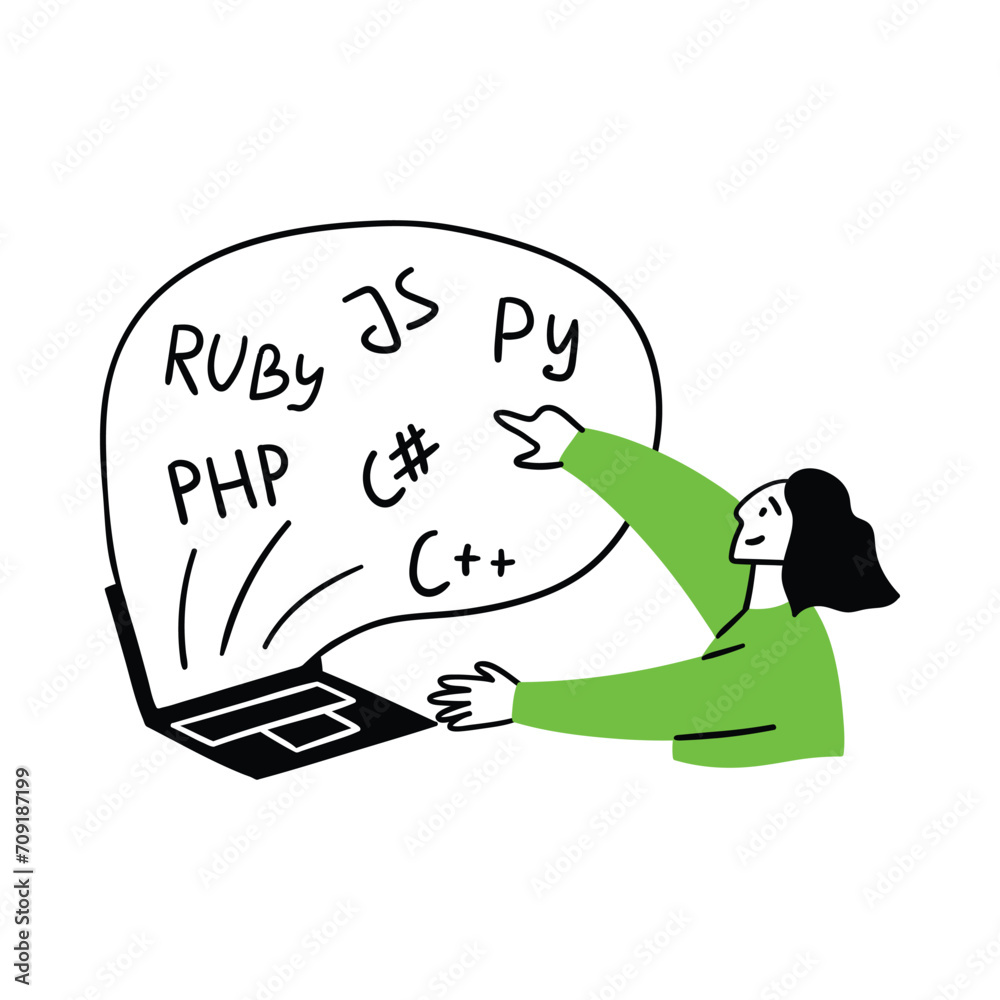 Cartoon Color Web Development Concept Scene with Character Girl with ...