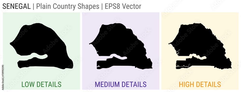Senegal - plain country shape. Low, medium and high detailed maps of ...