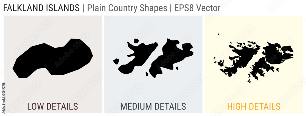 Falklands - plain country shape. Low, medium and high detailed maps of ...