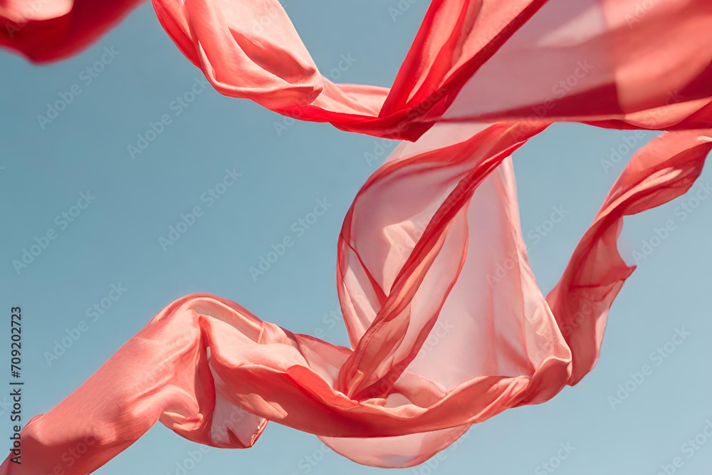 Beautiful light red silk cloth floating flying in the air, cloth ...