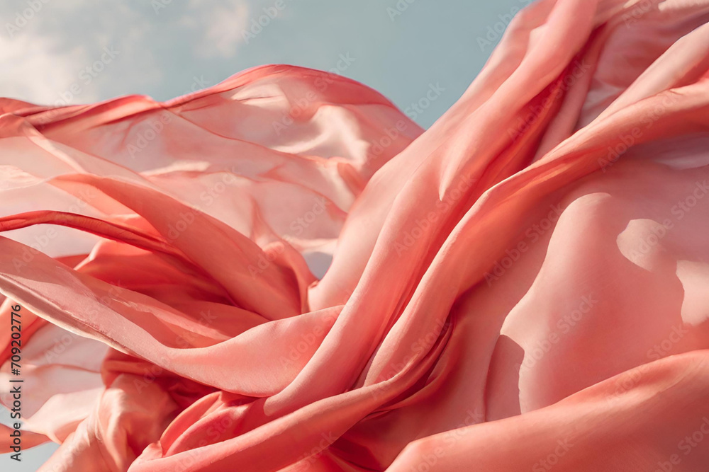 Beautiful light red silk cloth floating flying in the air, cloth ...