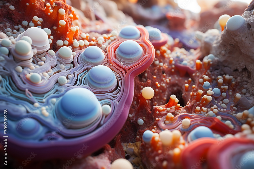microscopic ecosystems within sand, embodying microorganisms, minerals ...