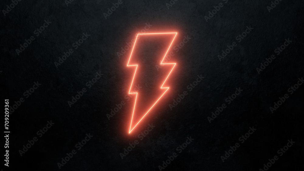 Abstract neon glowing lightning bolt icon. Glowing neon thunder flash ...