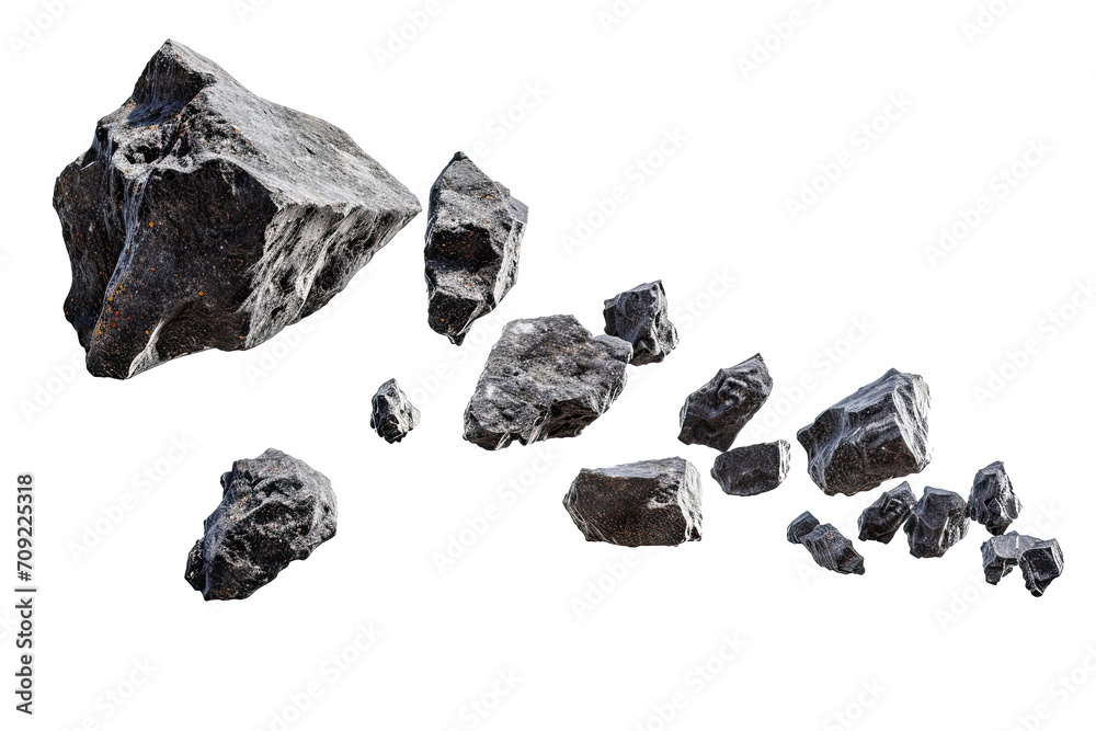 Asteroids swarm of boulders or stone meteorite isolated on transparent ...