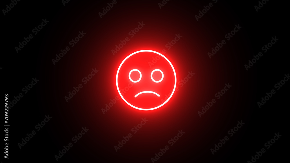 Glowing Sad emoji face flat style icon. neon Sad smiley face or ...