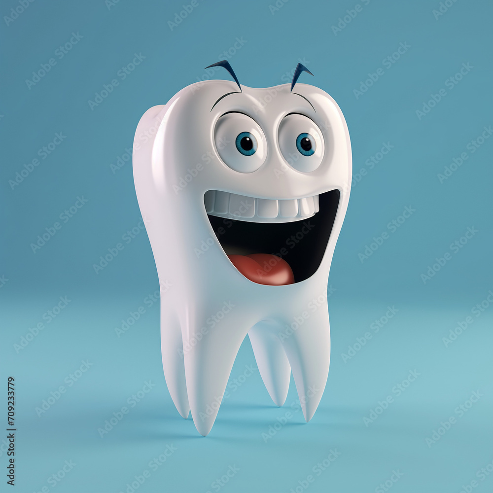 Lachender lustiger Zahn mit Gesicht als Cartoon für Zahnarztpraxis und ...