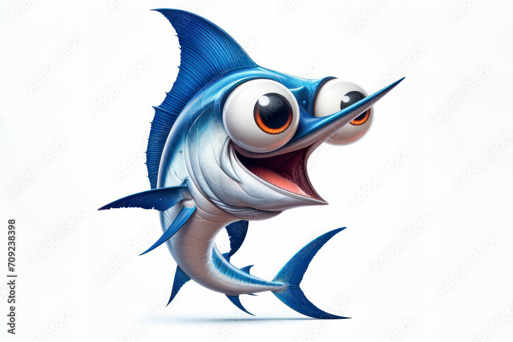 Funny Portrait of surprised Blue marlin swordfish with bulging big eyes ...