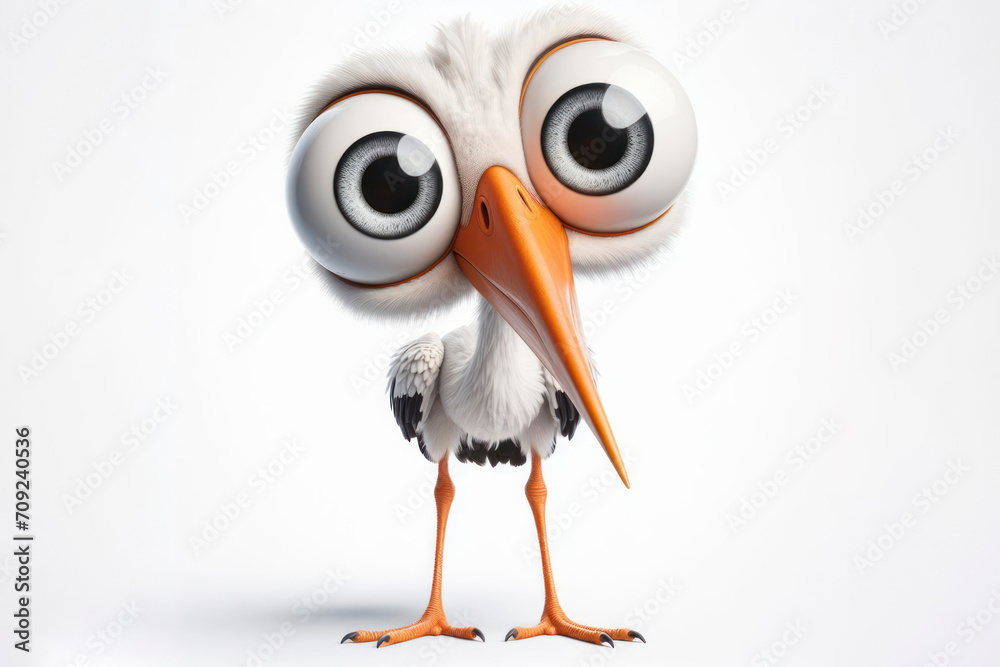 full body Funny Portrait of surprised White Stork with bulging big eyes ...