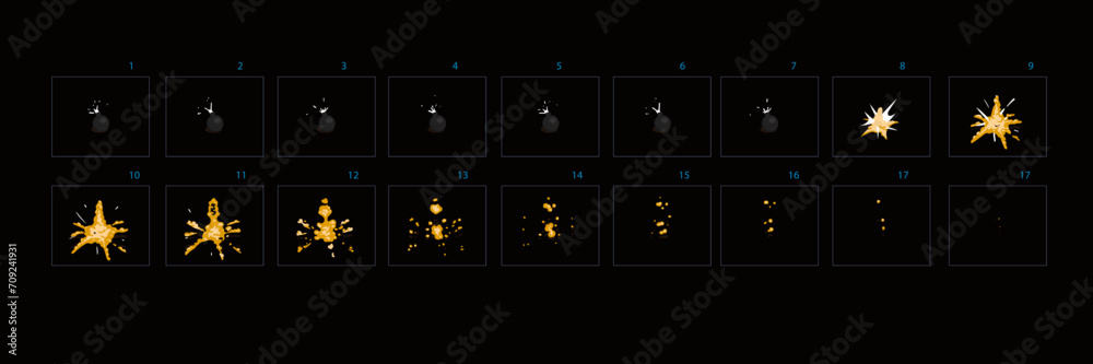 Bomb burst explosion animation . Sprite sheet of firework effect ...