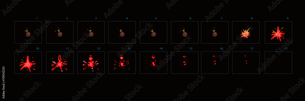 Vetor de Bomb burst animation . Sprite sheet of bomb burst effect ...