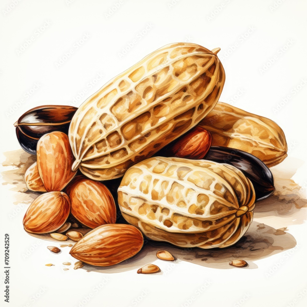 Peanut nuts isolated on white background illustration. Drawing with ...