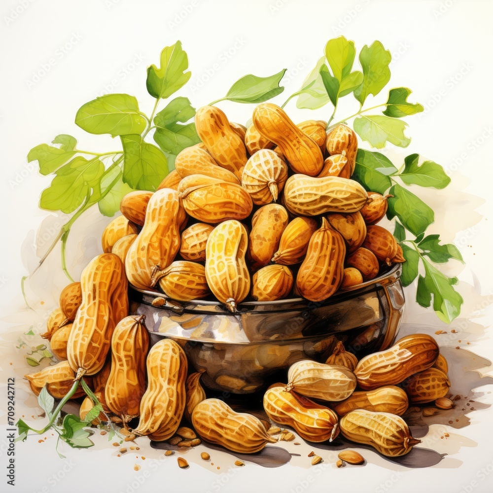 Peanut nuts isolated on white background illustration. Drawing with ...