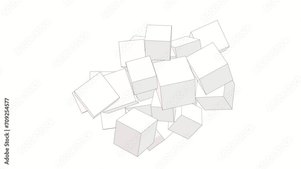 Weird 3D animation of white color cubes shapes on a white background ...
