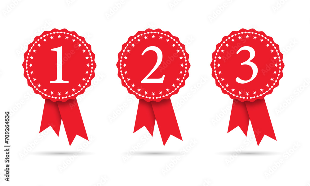 1st 2nd and 3rd prize medal with ribbon set in red and white color ...