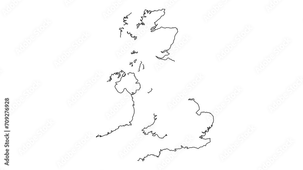 Great Britain map, 2D Britain animation, alpha channel, line drawing ...