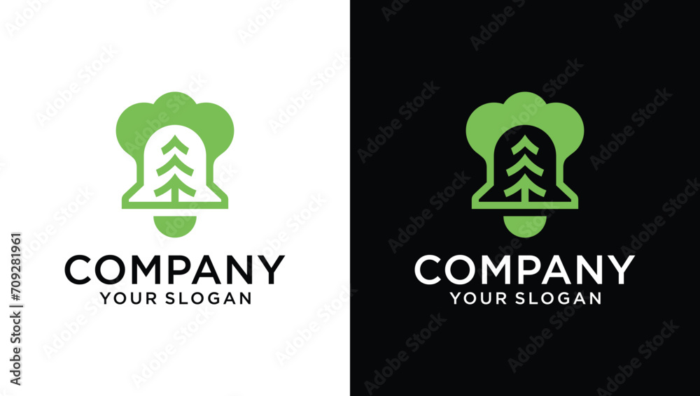chef tree brand logo, vector line art icon template, fresh food logo ...