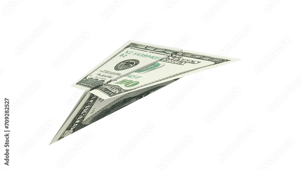 Plane made with dollars. Money folded into the shape of an airplane. 3D ...