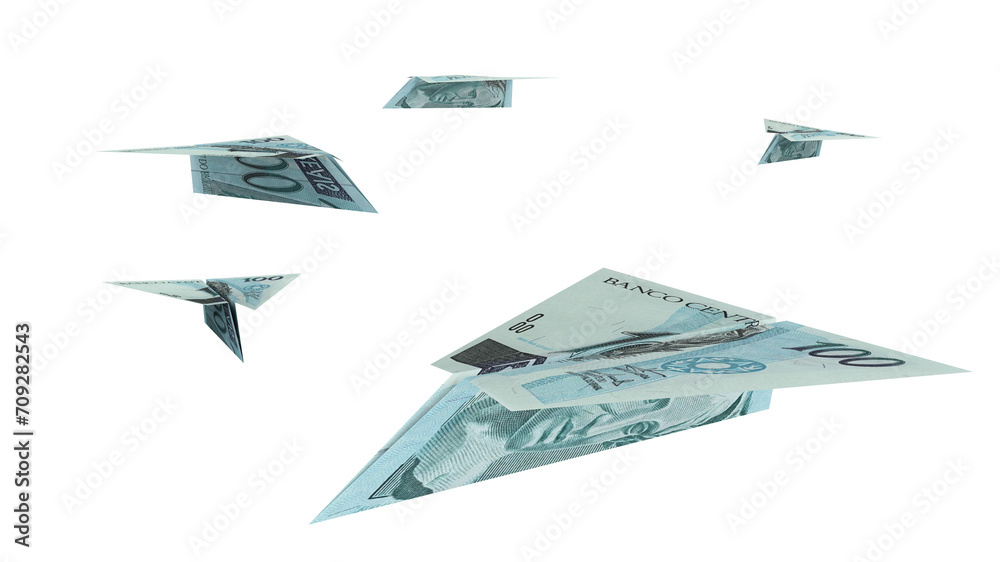 Plane made with a 100 reais banknote. Money folded into the shape of an ...